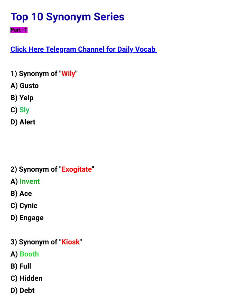 Top 10 Synonym Series Part - 1 | PDF