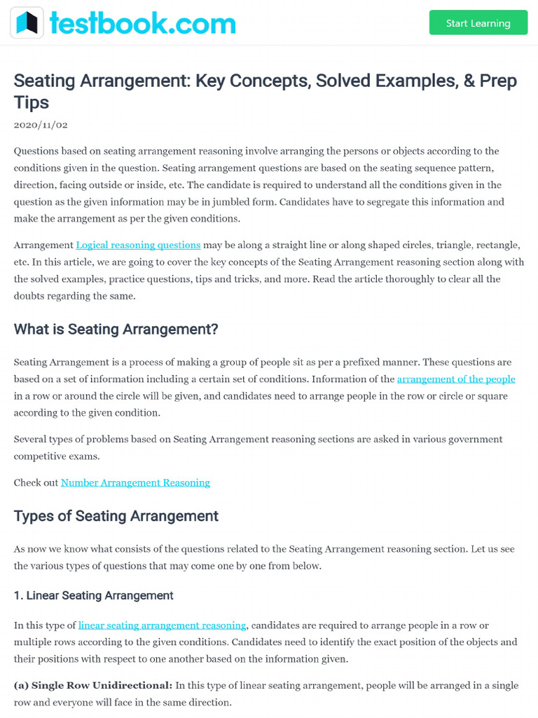 Seating Arrangement Reasoning b2627cc0 | PDF