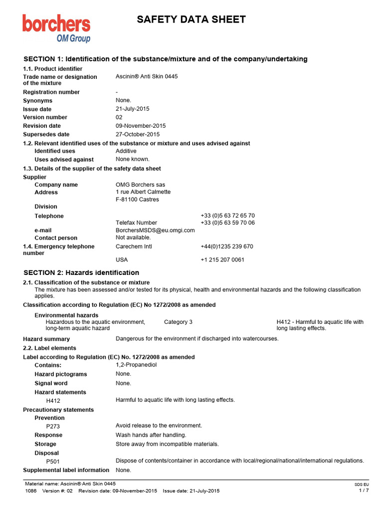 A-0245 Ascinin Anti Skin 0445 BORCHERS-EN | PDF | Toxicity | Personal ...