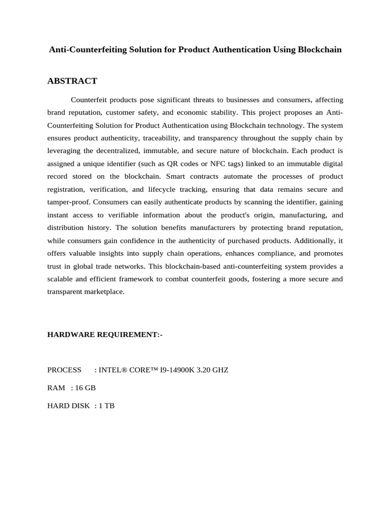 Anti Counterfeiting Solution For Product Authentication Using Blockchain Pdf
