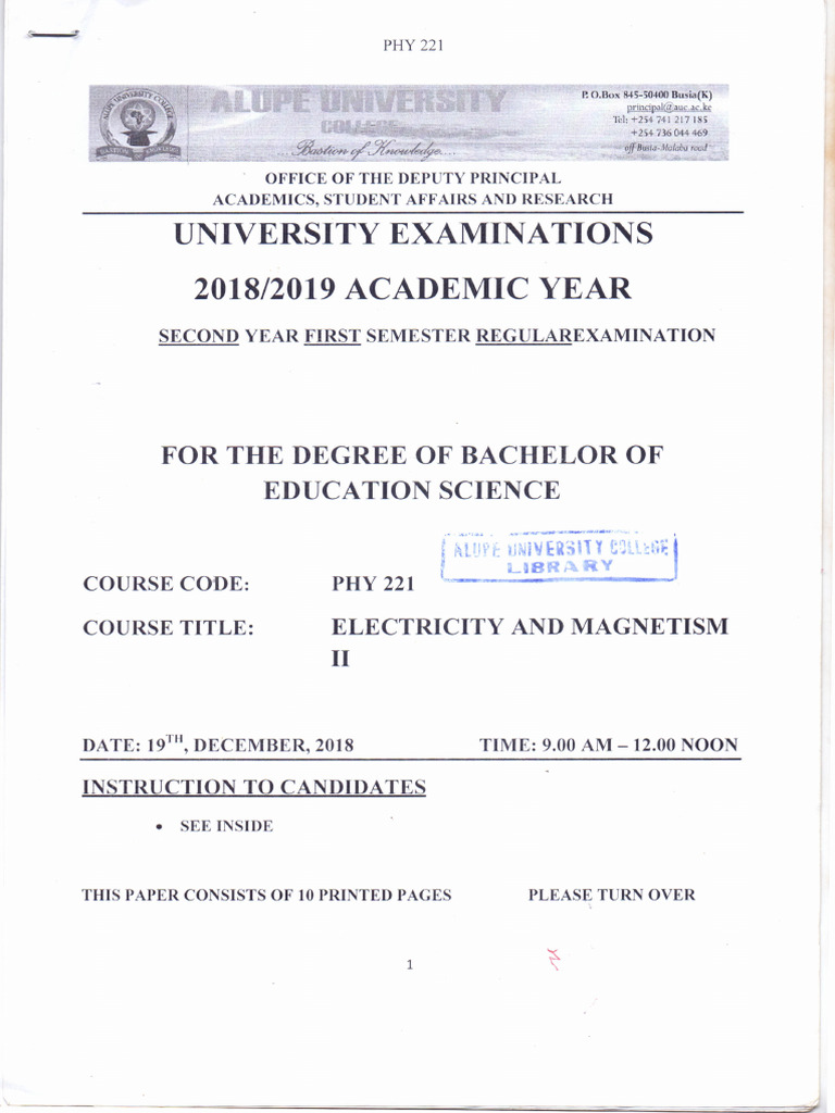 PHY 221: Electricity and Magnetism II Exam | PDF