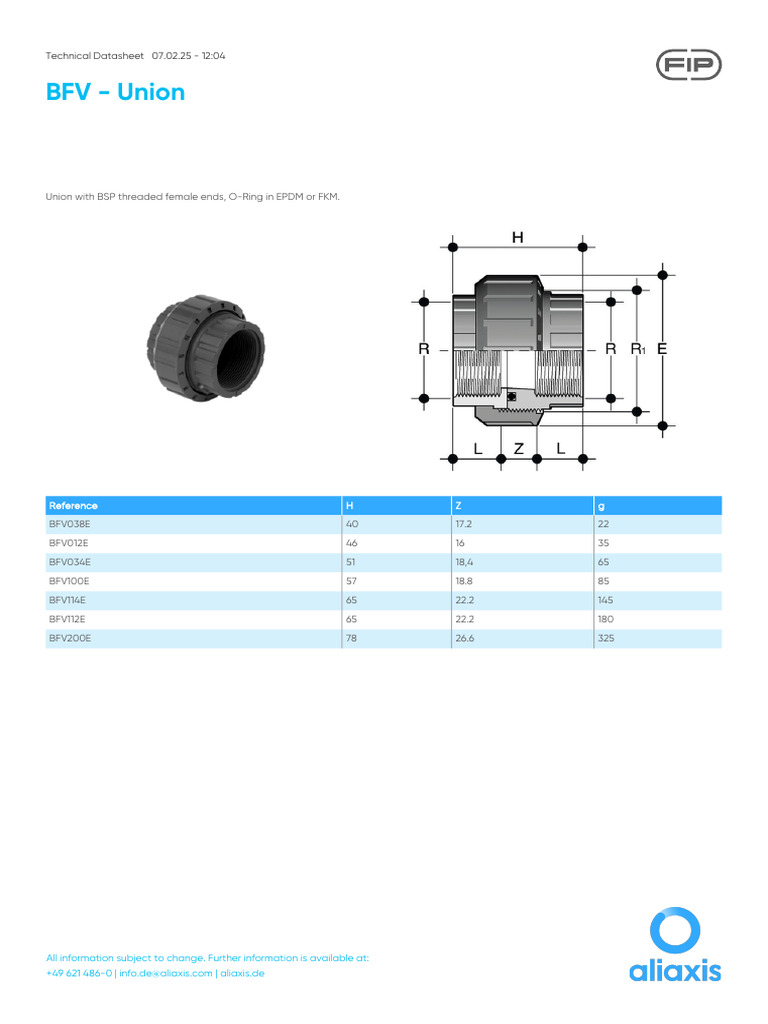 Fip Data Sheet BFV - Union | PDF