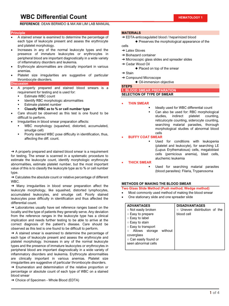 WBC Differential Count Methodology | PDF | Staining | White Blood Cell