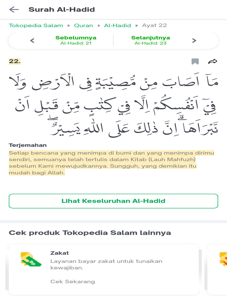 Surat Al-Hadid Ayat 22 Arab, Latin, & Terjemahan Tokopedia Salam | PDF