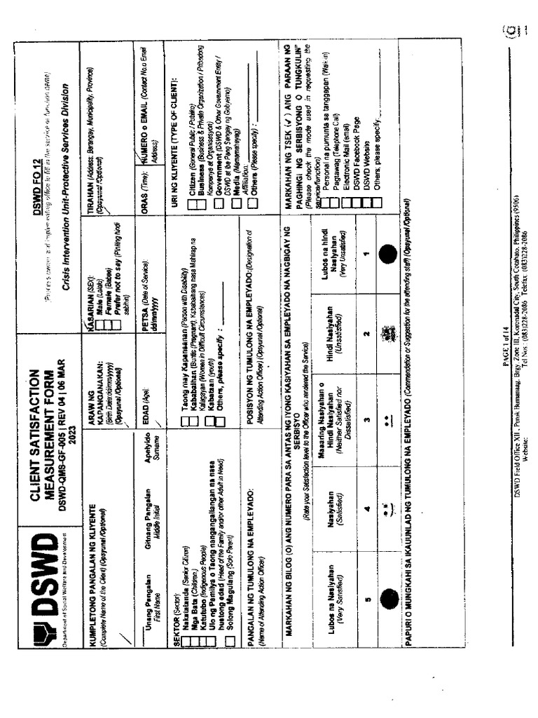 DSWD Client Measurement Form | PDF