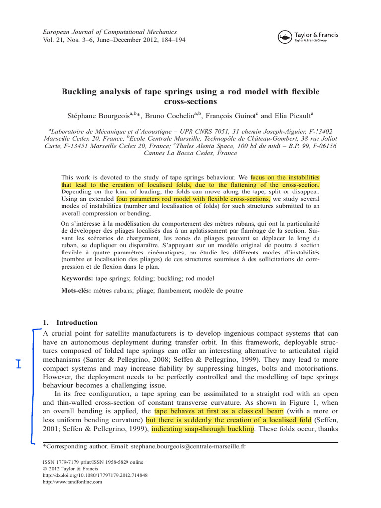 Buckling Analysis of Tape Springs Using A Rod Model With Flexible Cross ...