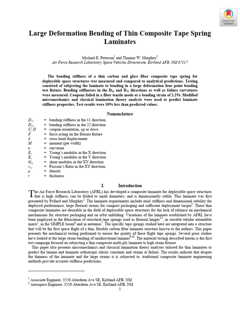 Peterson Murphey 2013 Large Deformation Bending of Thin Composite Tape ...