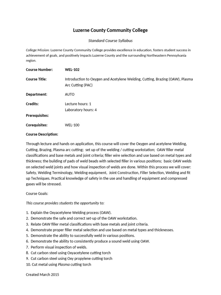 Intro To Oxygen and Acetylene Welding Cutting Braizing and Plasma Arc ...