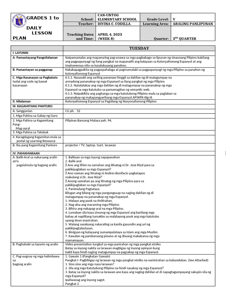 DLP - Araling Panlipunan 5 - Q3 - W8-D2 | PDF