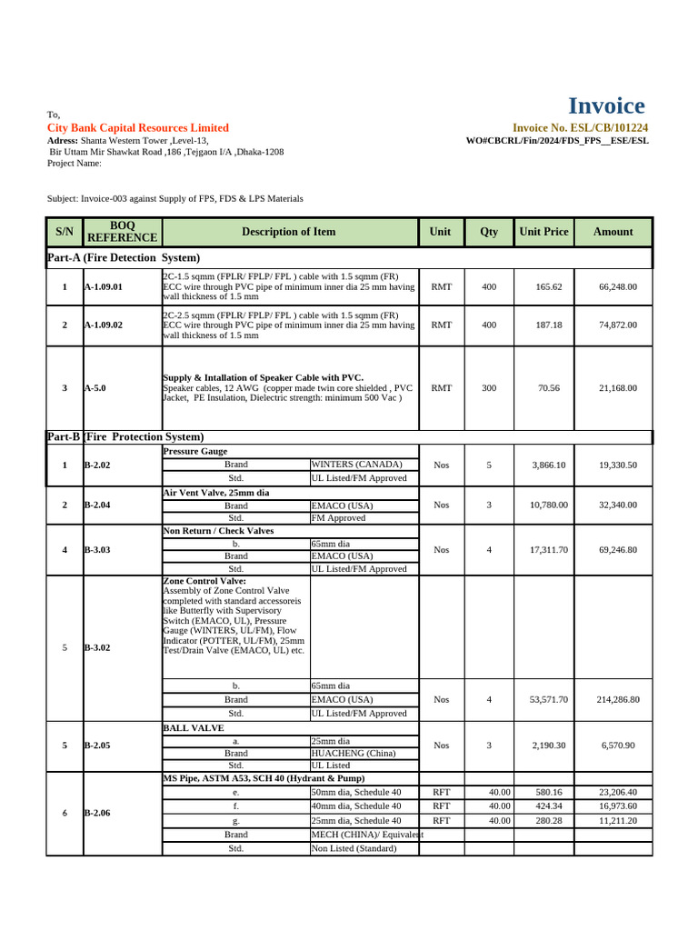 Invoice of City Bank | PDF | Mechanical Engineering | Plumbing