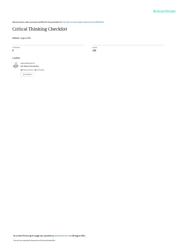 Critical Thinking Checklist | PDF | Argument | Critical Thinking