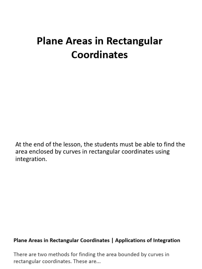 Plane Areas In Rectangular Coordinates Pdf Area Integral