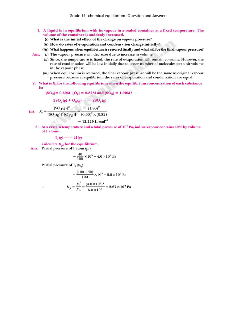 Grade 11 Chemical Equilibrium Q&A | PDF