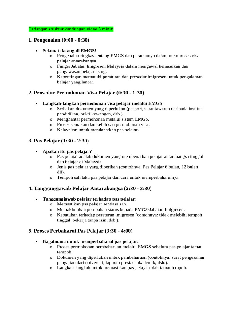 Cadangan Struktur Kandungan Video 5 Minit | PDF