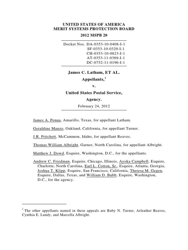 MSPB Decision in Postal Employees NRP Appeals | PDF | Standard Of ...