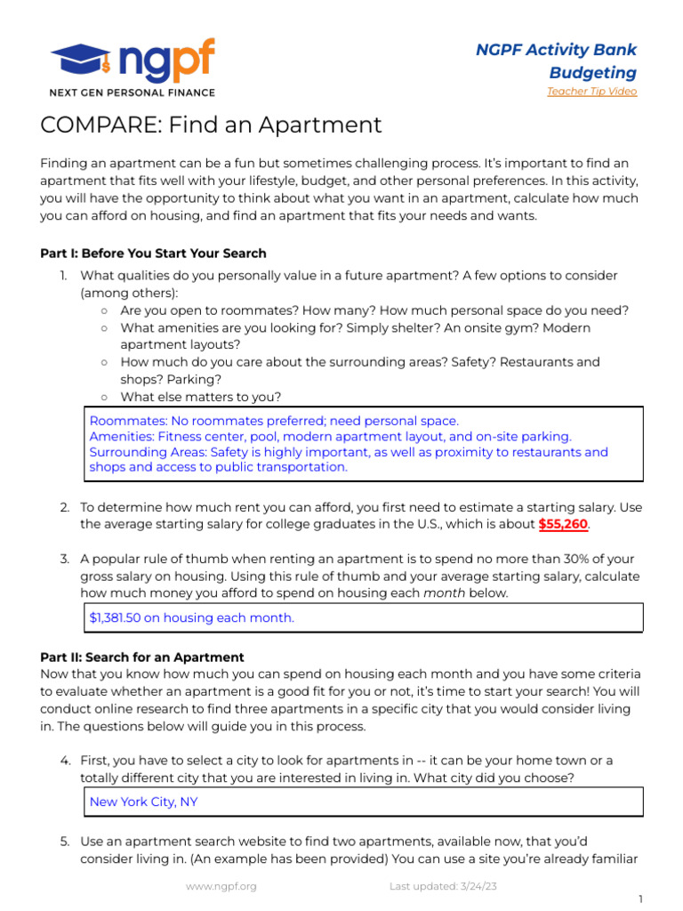 Apartment Search and Comparison Guide | PDF | Apartment | Renting