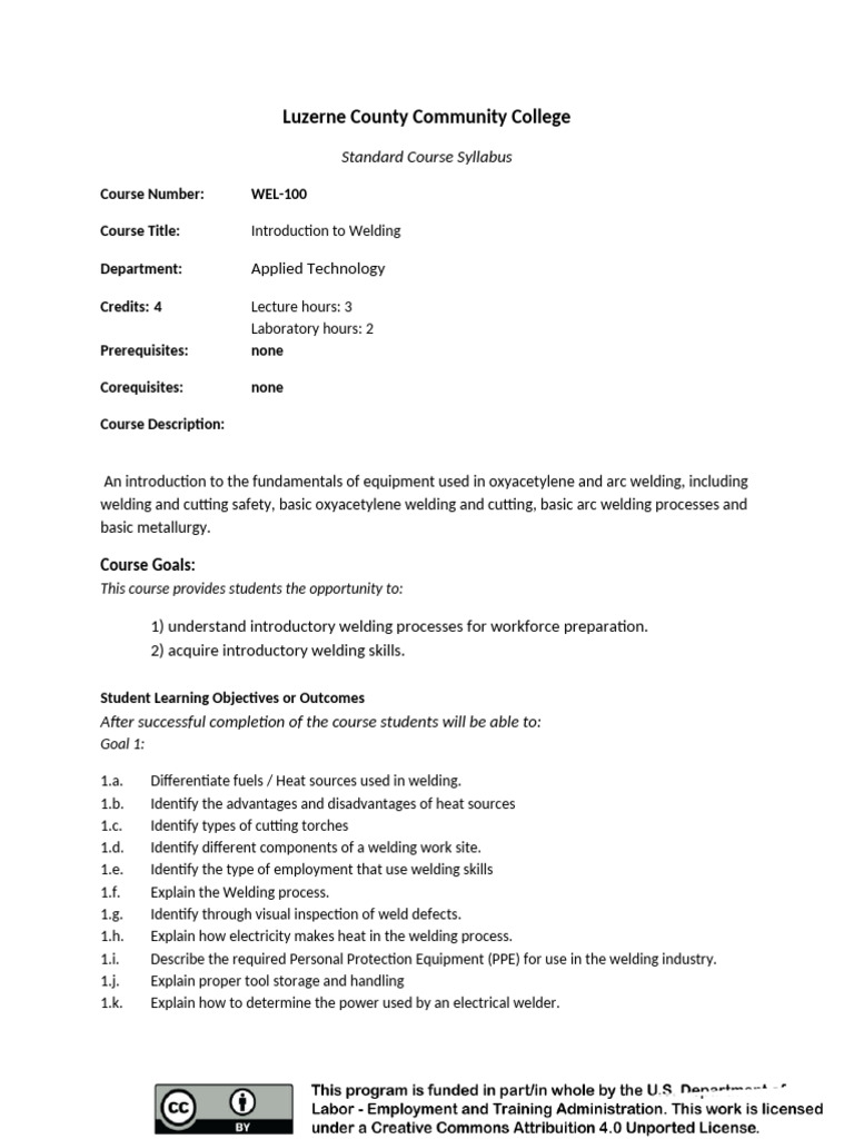 Intro To Welding Course Syllabus | PDF | Welding | Construction