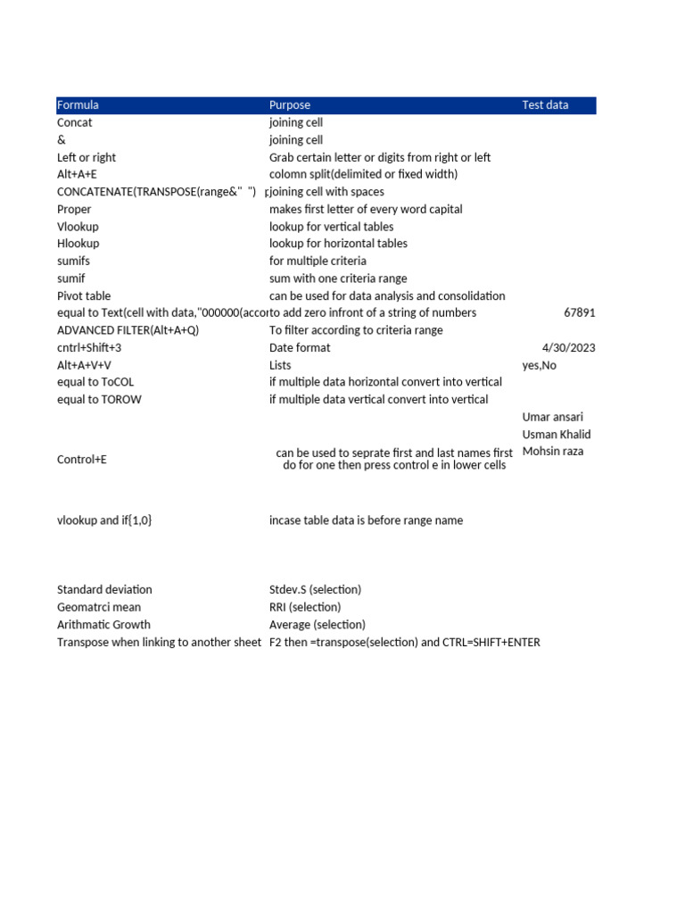 Excel Formulae | PDF | Computer Programming | Computing