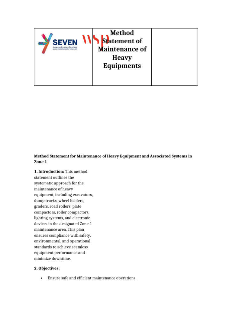 Maintenance Method Statement and Risk Assessment | PDF | Bearing (Mechanical) | Lighting