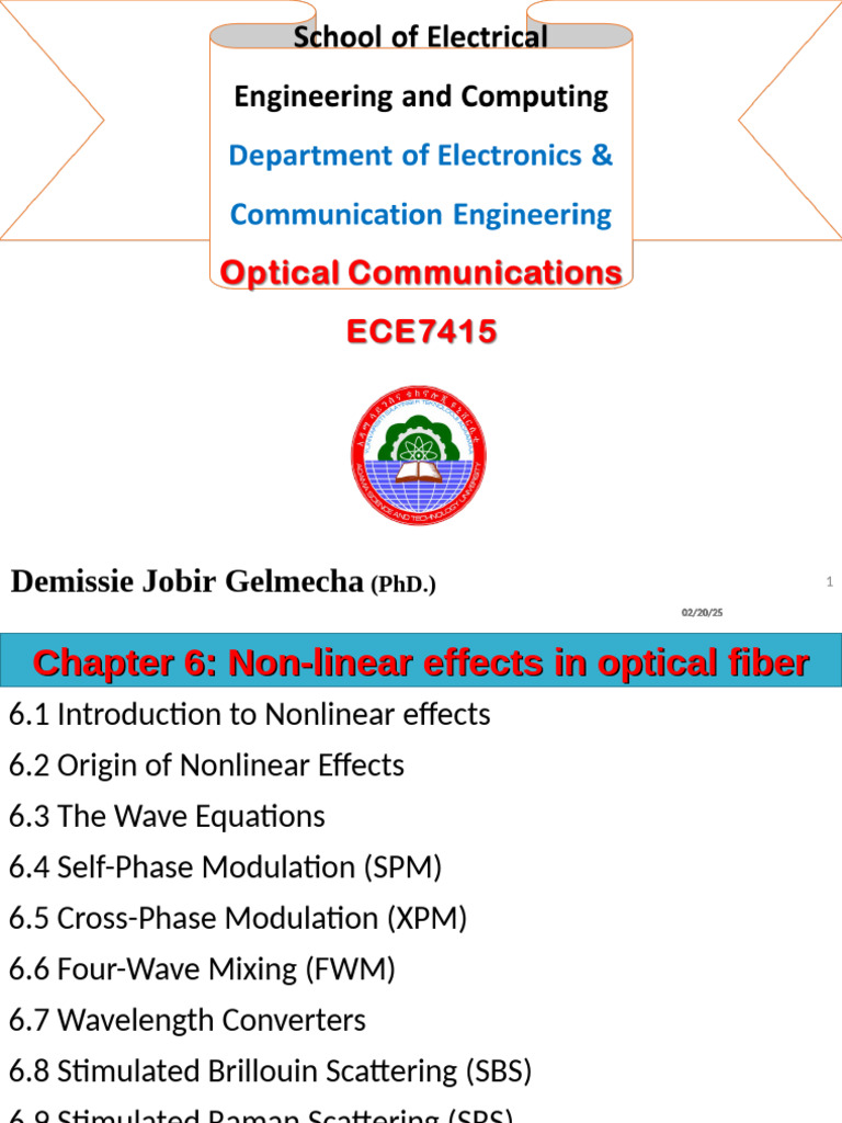 Nonlinear Effects in Optical Fiber | PDF | Nonlinear Optics ...