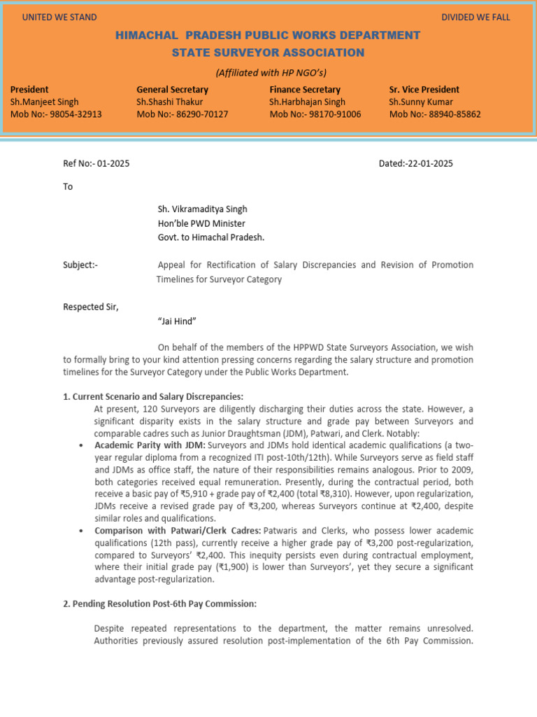 Letter To PWD Minister by Surveyor Association | PDF