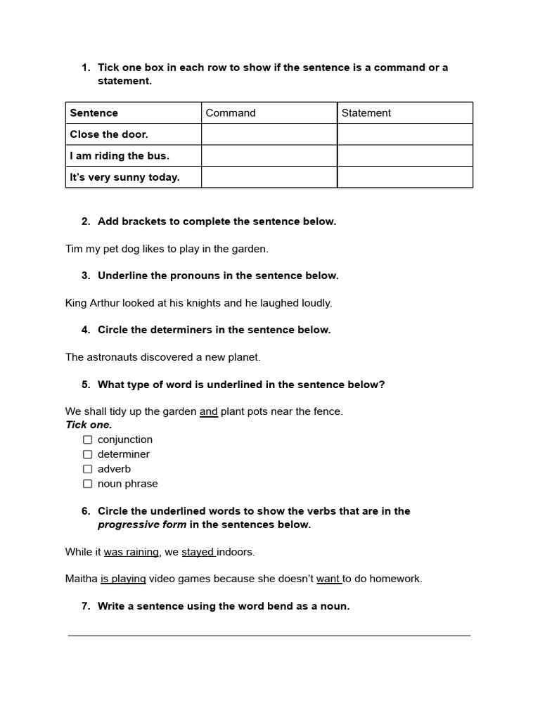 Grammar Exercises for Sentence Structure | PDF | Sentence (Linguistics ...