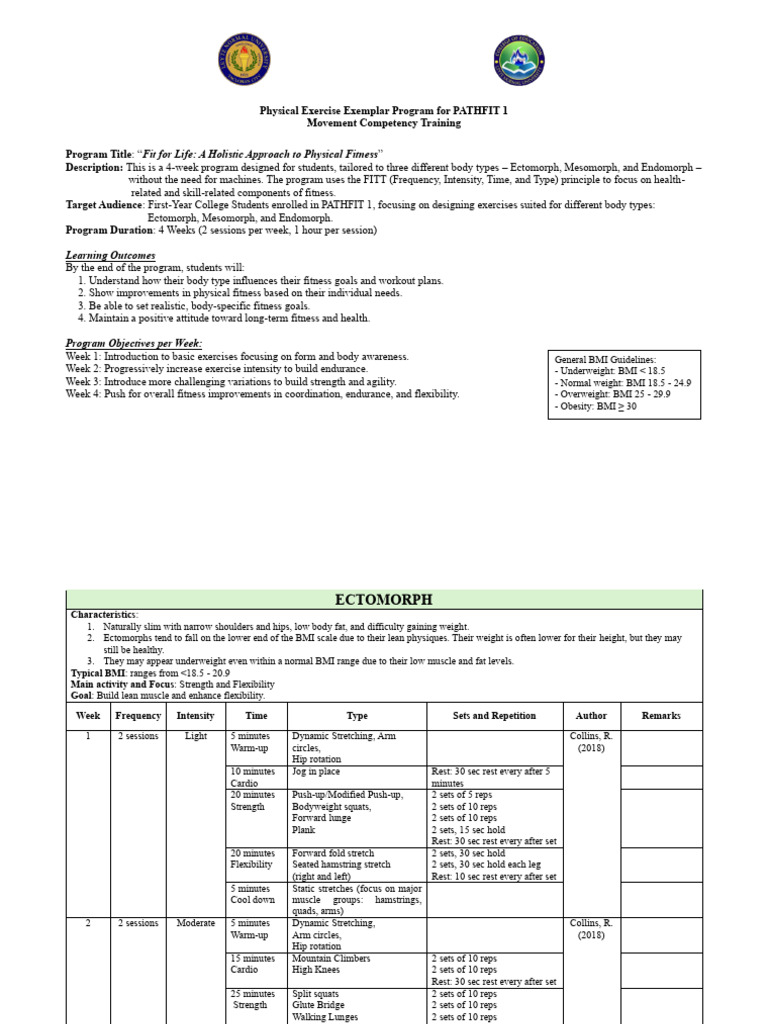 PATHFIT-1-EXEMPLAR-PROGRAM | PDF | Physical Fitness | Obesity