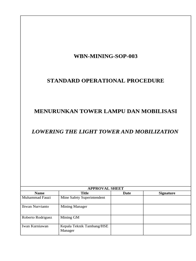 WBN-M&G-SOP-003 - Lowering The Light Tower and Mobilisation - Ver 01 ...