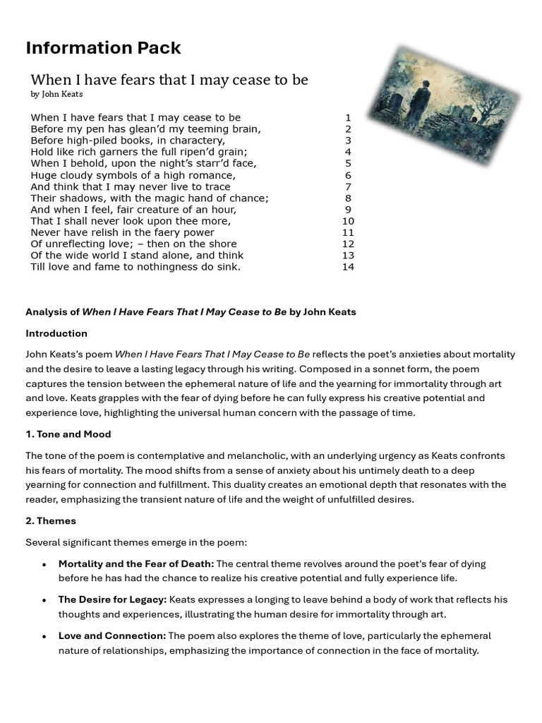 Information Package - When I Have Fears... by | PDF | Poetry