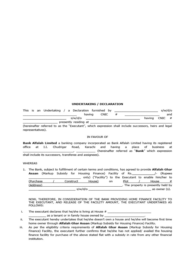 Undertaking or Declaration - Alfalah Ghar Asaan | PDF | Common Law ...