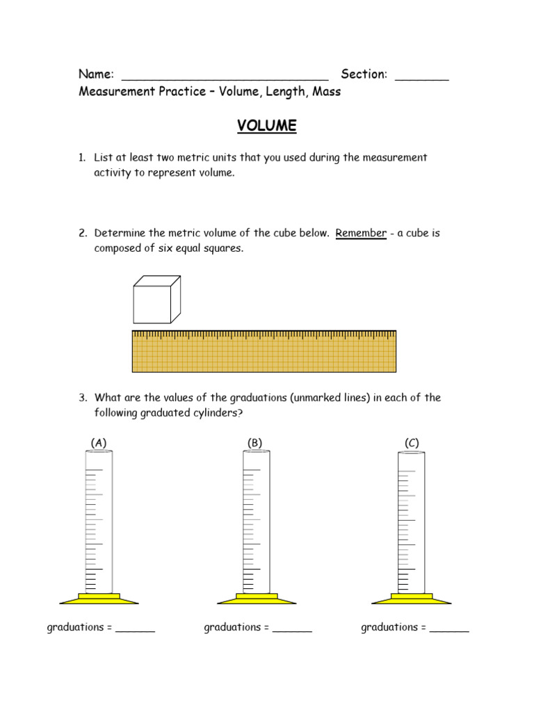 Measurement Practice Worksheet | PDF | Volume | Metrology