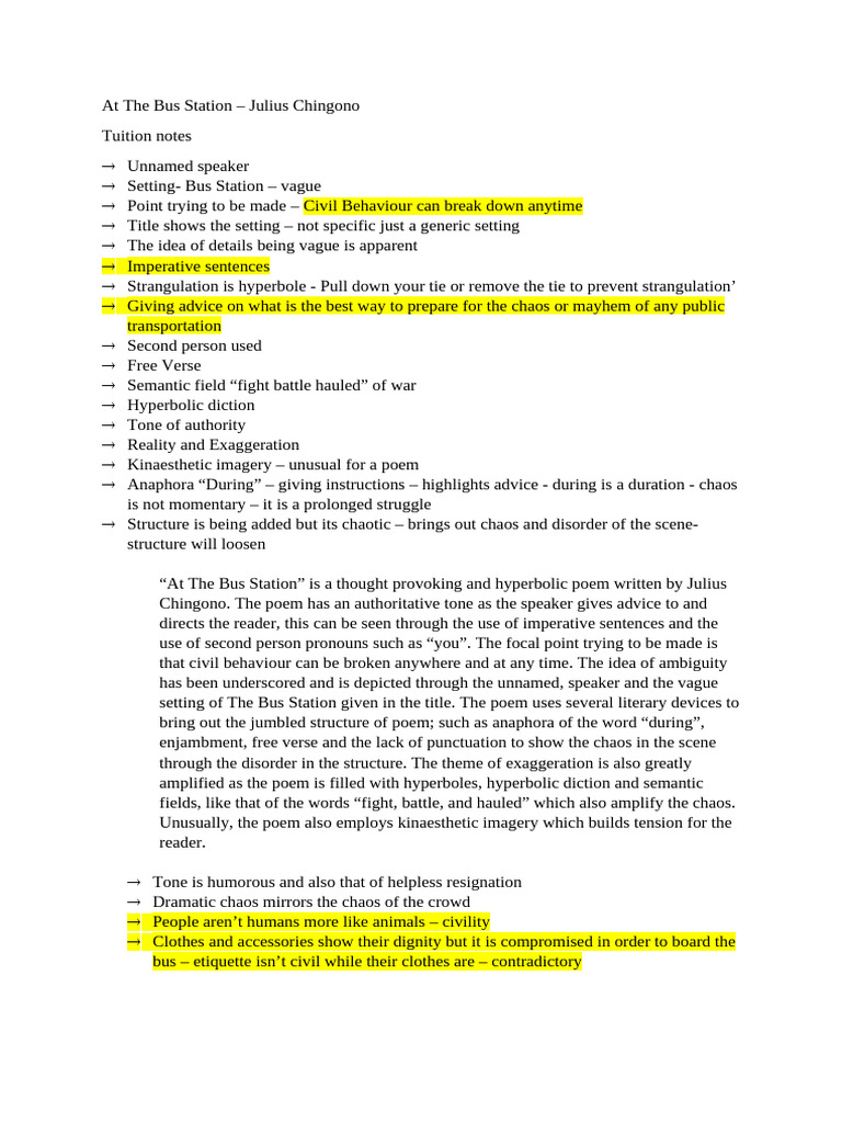 At The Bus Station Tuition by Julius Chingono | PDF | Poetry