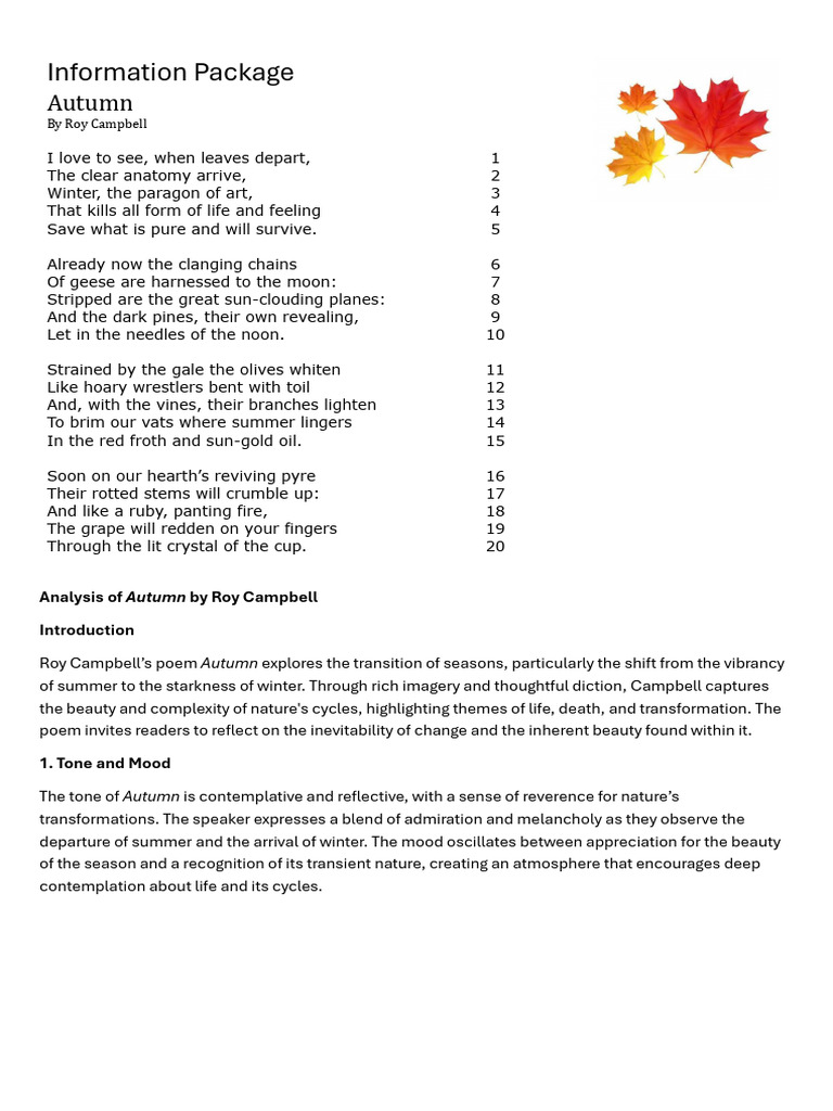 Analysis of Roy Campbell's Autumn Poem | PDF | Poetry