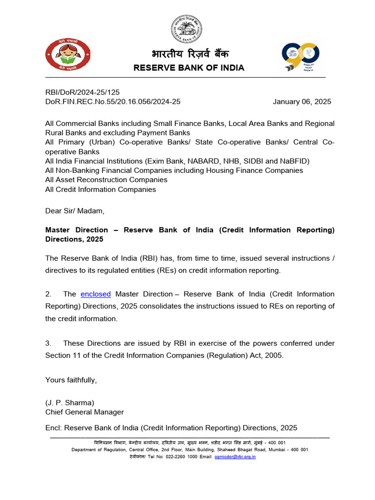RBI Credit Information Reporting Directions | PDF | Reserve Bank Of ...