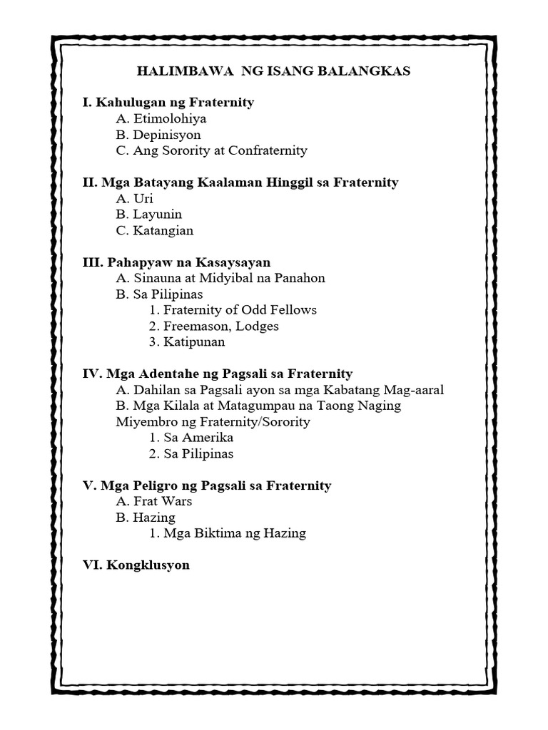 Halimbawa NG Isang Balangkas | PDF