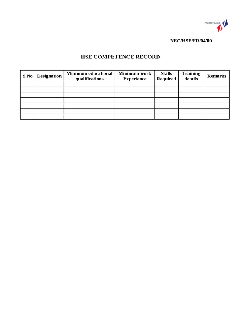 NEC-HSE-FR-04-00 HSE COMPETENCE RECORD | PDF