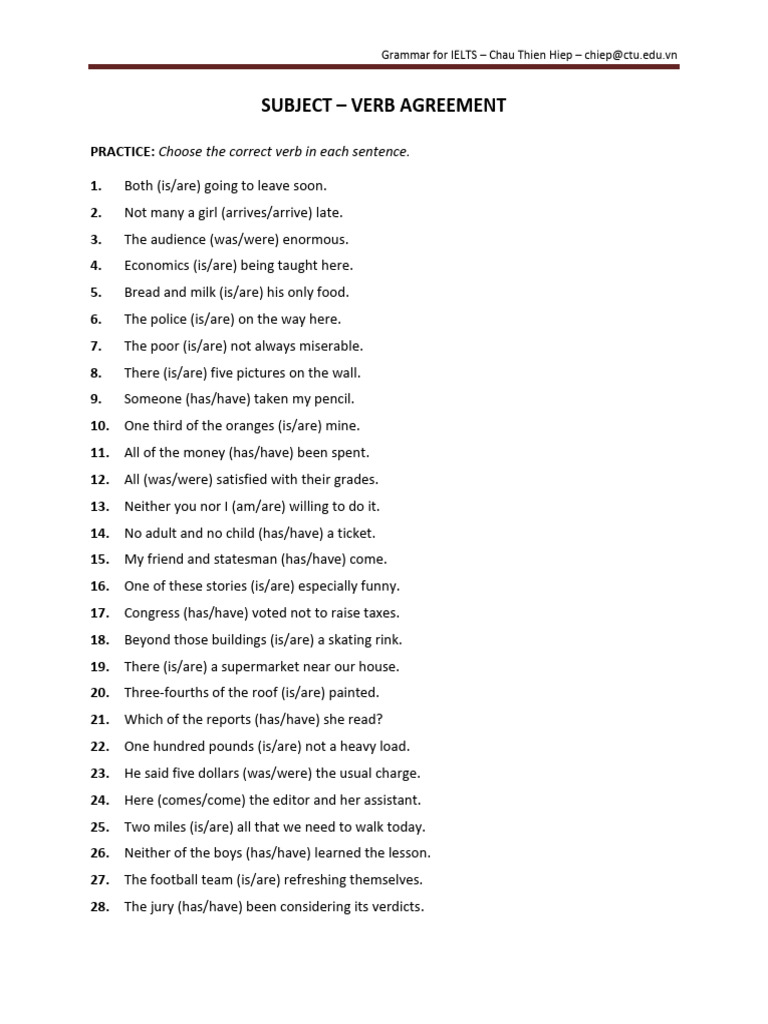 Subject - Verb Agreement (Revised) | PDF