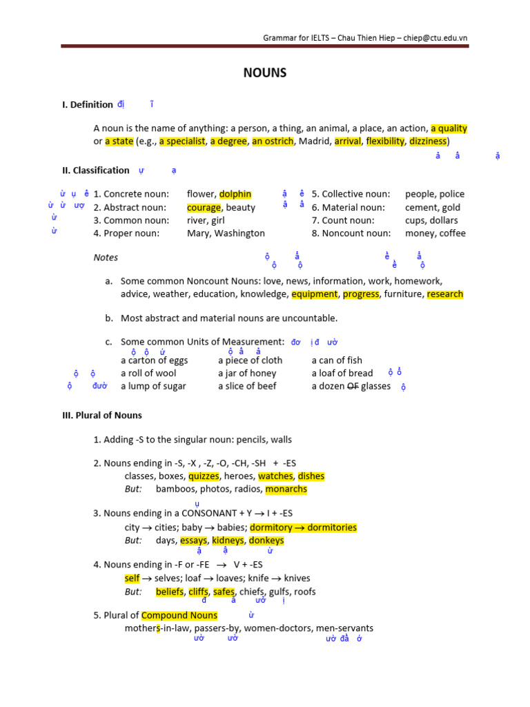 01. Noun Lesson - General (Revised) | PDF