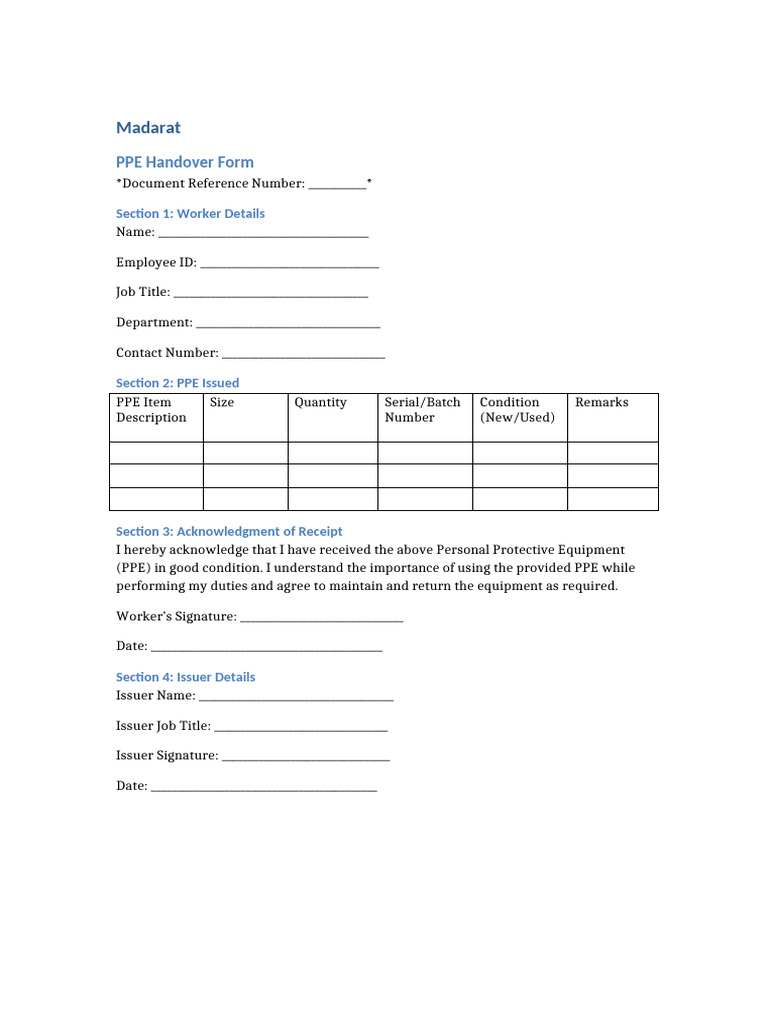 PPE Handover and Acknowledgment Form | PDF