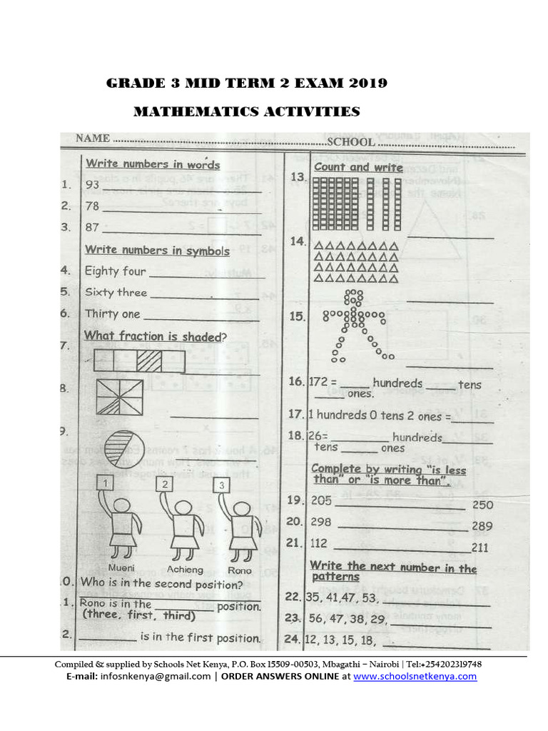 Mathematics Activities Grade 3 Mid Term 2 | PDF