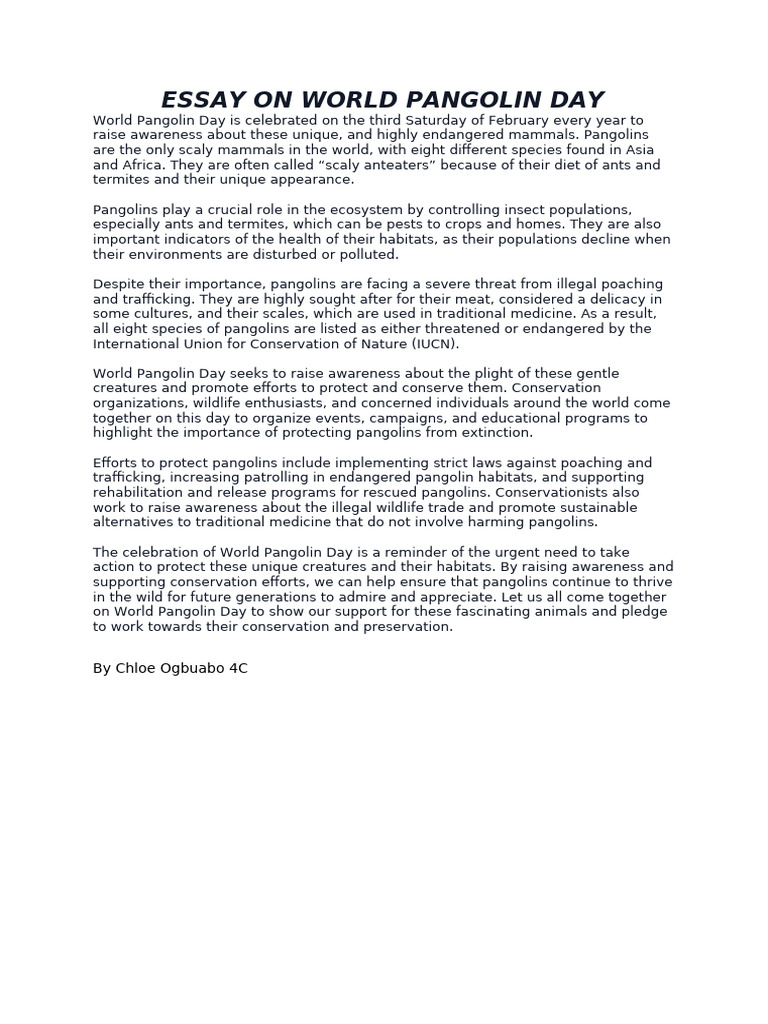 Essay On World Pangolin Day | PDF