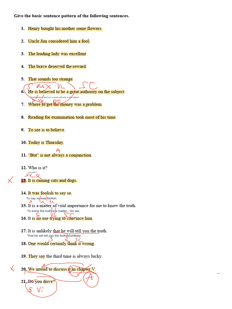 Basic Sentence Pattern Exercises | PDF