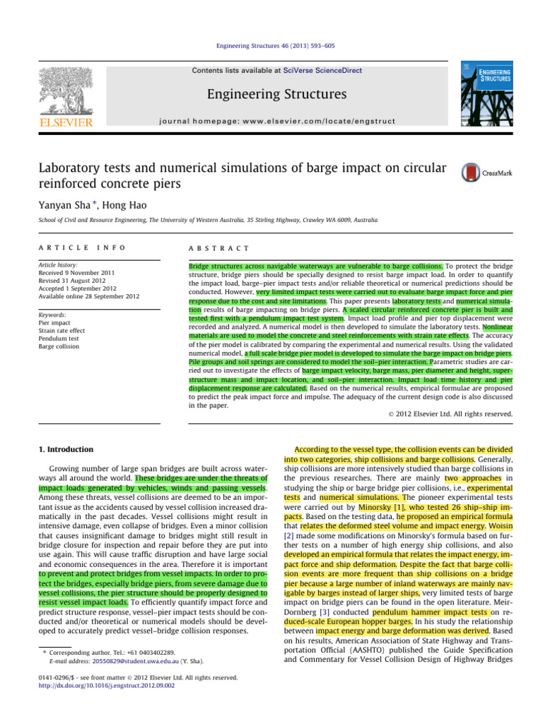 Barge Impact on Circular Concrete Piers | PDF | Strength Of Materials ...