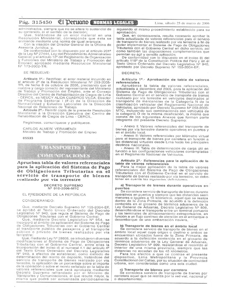 Tabla Fletes-Año 2006 | PDF