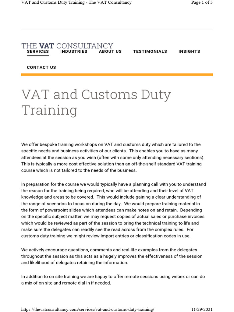 Tailored VAT and Customs Duty Training | PDF | Customs | Value Added Tax