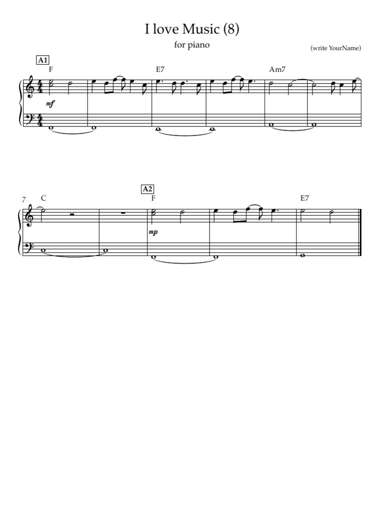 Piano Sheet Music for "I Love Music" | PDF
