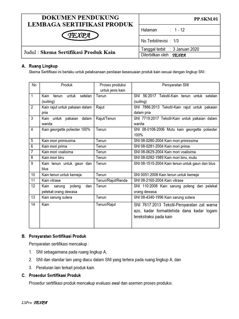 PP SKM 01 SKEMA SERTIFIKASI KAIN Rev 3 3 Jan 2020 | PDF