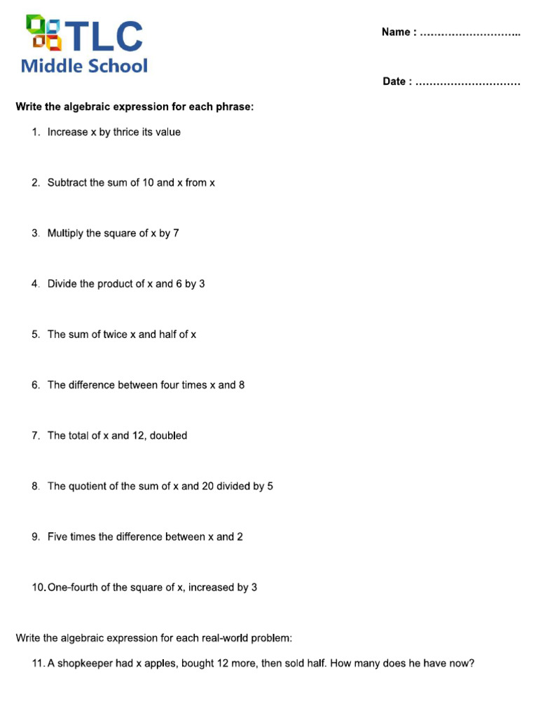 gr6 - Math - Algebra - Using Letters (Practice) | PDF