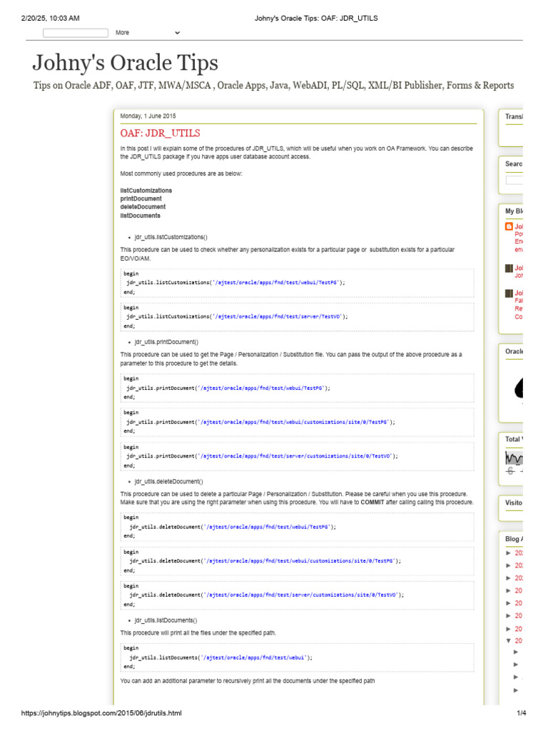 Johny's Oracle Tips - OAF - JDR - UTILS | PDF | Information Technology ... Johny's Oracle Tips - OAF - JDR - UTILS | PDF | Information Technology ...