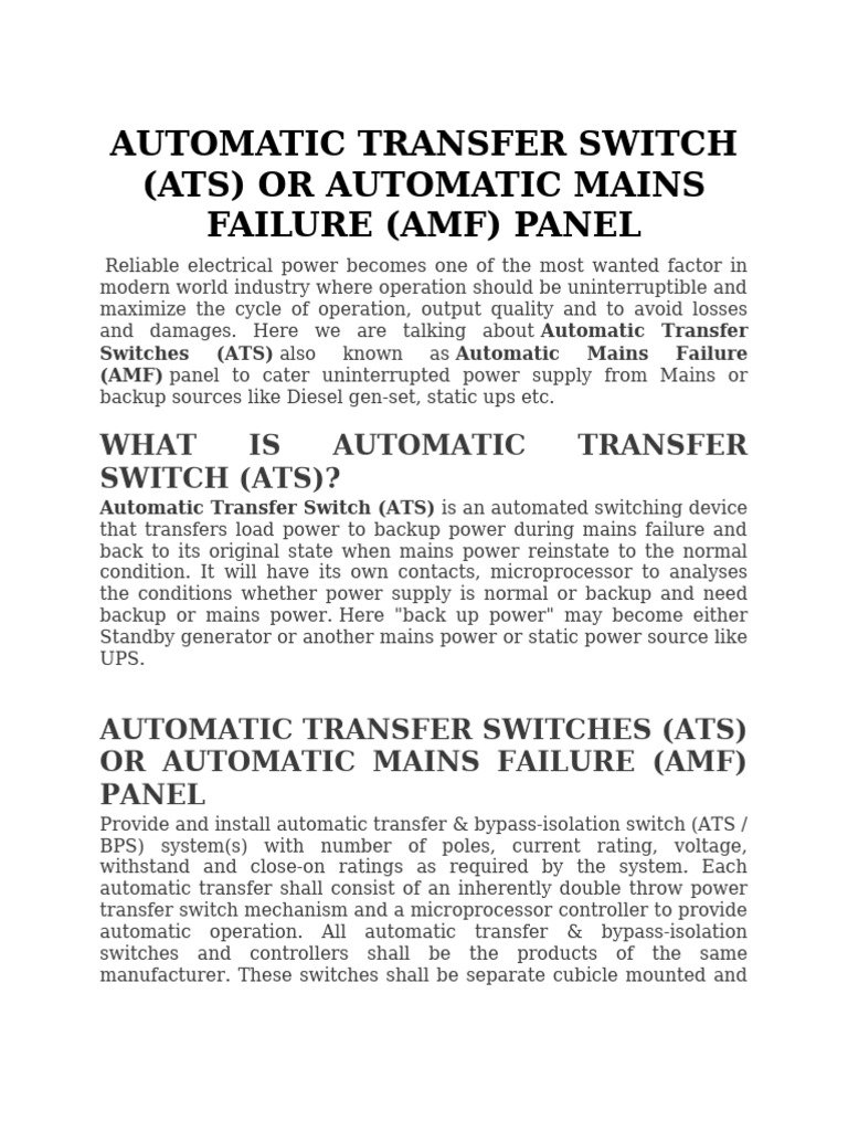 ATS AMF | PDF | Switch | Electromagnetism
